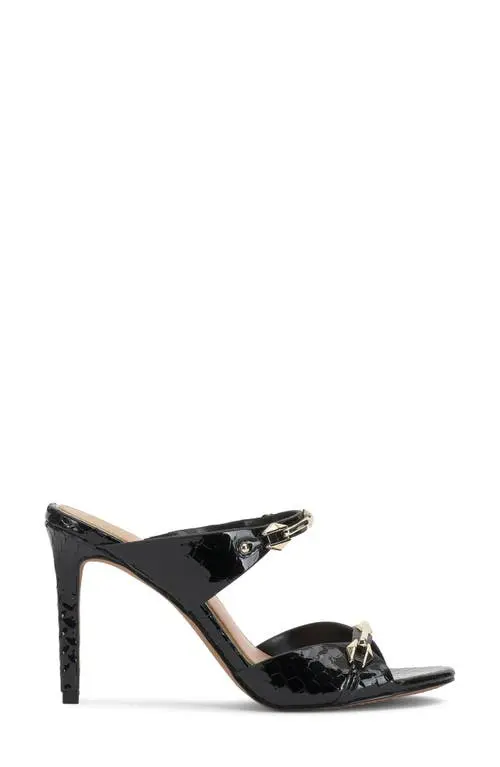 Vince Camuto Ambra Leather Stiletto Sandals - Black Glossy Cut Snake