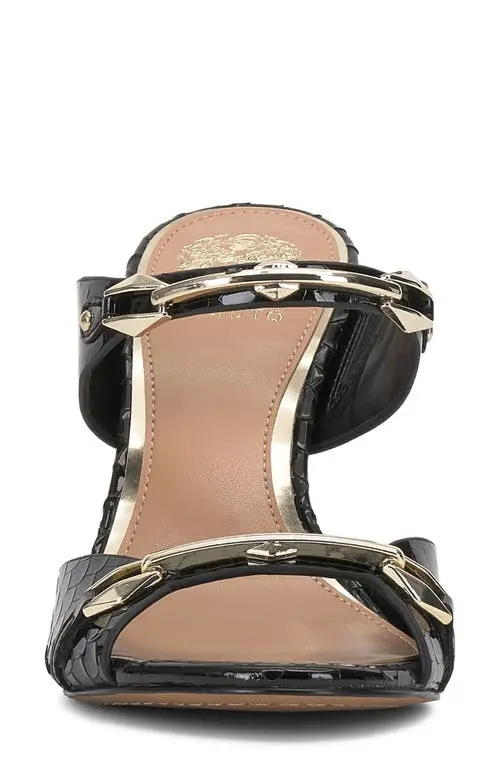 Vince Camuto Ambra Leather Stiletto Sandals - Black Glossy Cut Snake