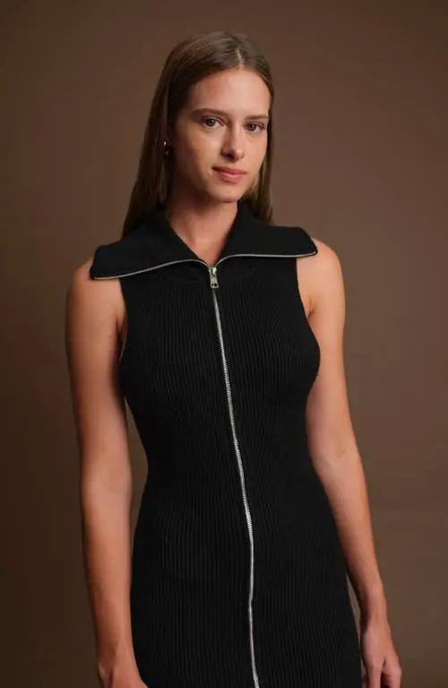 Deluc Paul Front Zip Knit Dress - Black