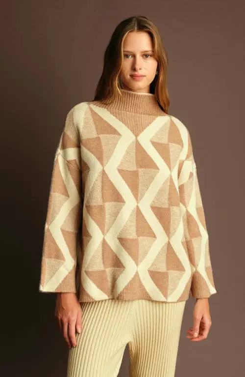 Deluc Troy Mock Neck Geometric Print Sweater - Beige With Ecru