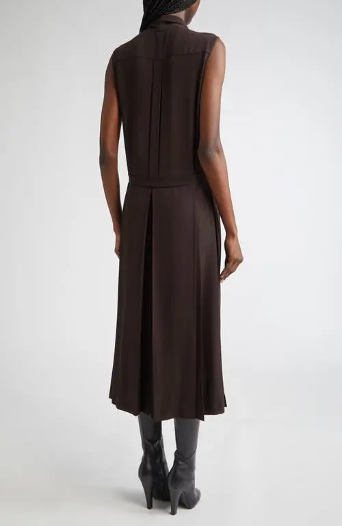 Michael Kors Pleated Tie Neck Sleeveless Silk Shirtdress