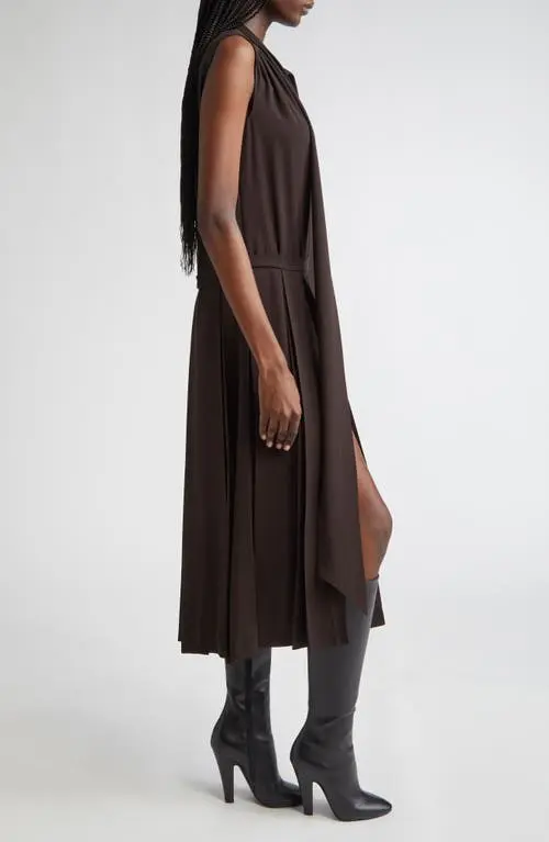 Michael Kors Pleated Tie Neck Sleeveless Silk Shirtdress