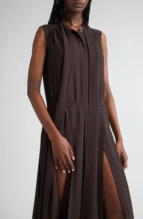 Michael Kors Pleated Tie Neck Sleeveless Silk Shirtdress