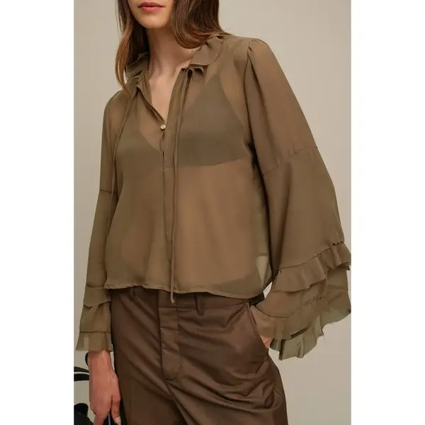 Deluc Bradley Sheer Ruffle Shirt - Dark Olive