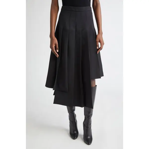 Michael Kors Asymmetric Pleat Wool Skirt