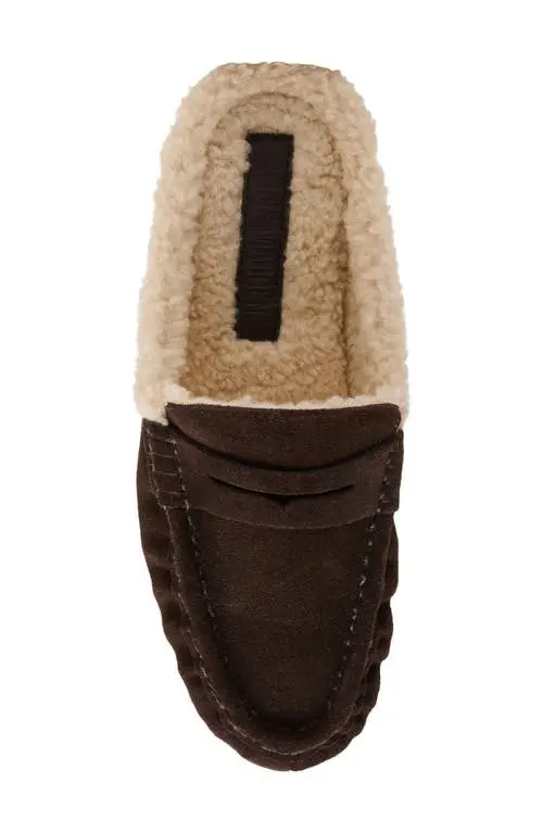 Steve Madden Rafe Faux Shearling Lined Mule - Chocolate Brown Suede