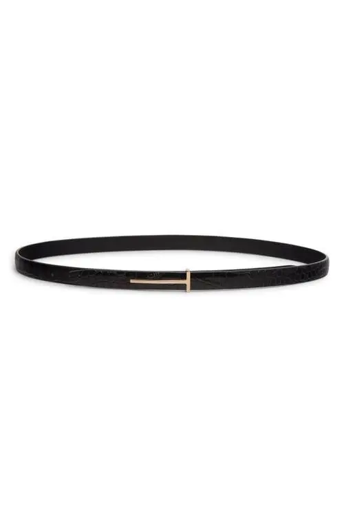 TOM FORD Croc Embossed Patent Leather Belt - Naa Black