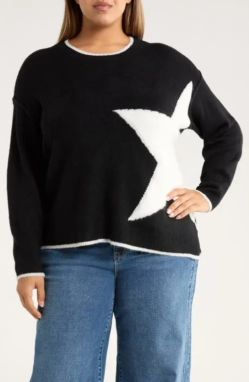 Vince Camuto Star Detail Crewneck Sweater - Rich Black