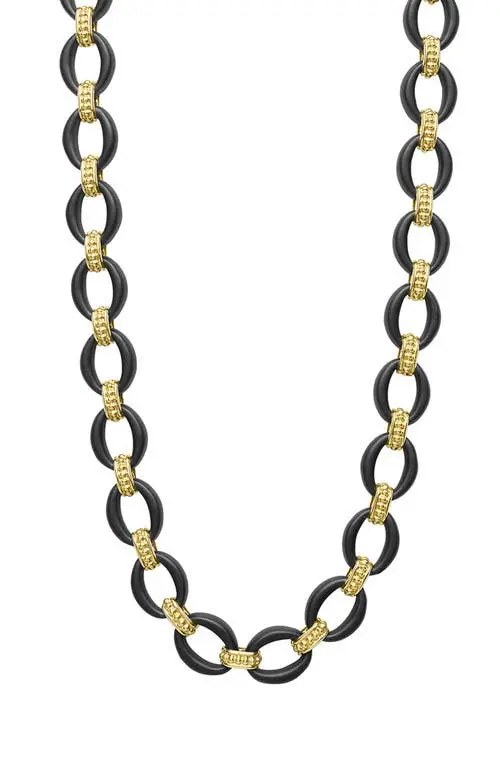 Lagos Anthem Ceramic And 18k Gold Link Necklace - Black