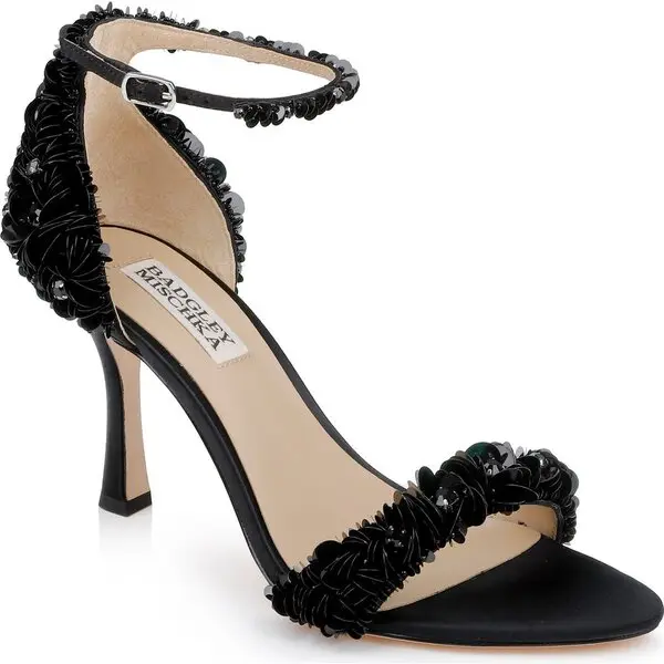 Badgley Mischka Ankle Strap Sandal - Black Satin