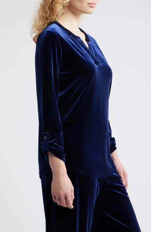 Anne Klein Velvet Split Neck Top