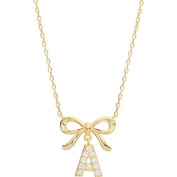 ATHRA LUXE Cubic Zirconia Bow Initial Pendant Necklace - A Gold