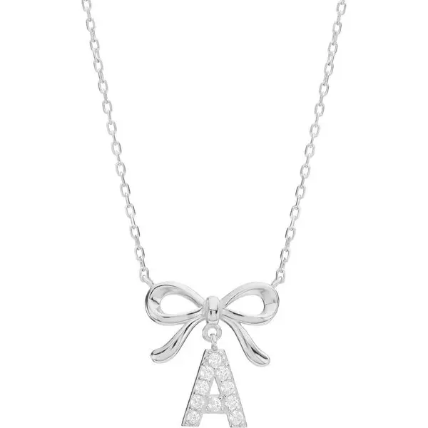 ATHRA LUXE Cubic Zirconia Bow Initial Pendant Necklace - A Silver