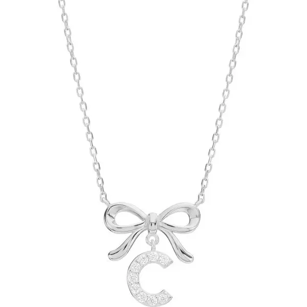 ATHRA LUXE Cubic Zirconia Bow Initial Pendant Necklace - C Silver