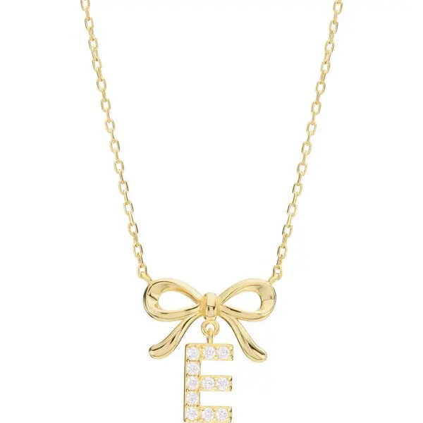 ATHRA LUXE Cubic Zirconia Bow Initial Pendant Necklace - E Gold