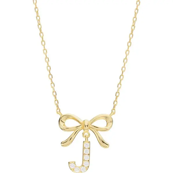 ATHRA LUXE Cubic Zirconia Bow Initial Pendant Necklace - J Gold