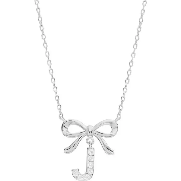 ATHRA LUXE Cubic Zirconia Bow Initial Pendant Necklace - J Silver