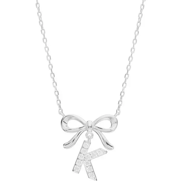 ATHRA LUXE Cubic Zirconia Bow Initial Pendant Necklace - K Silver
