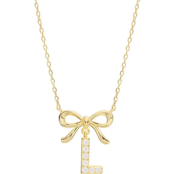 ATHRA LUXE Cubic Zirconia Bow Initial Pendant Necklace - L Gold