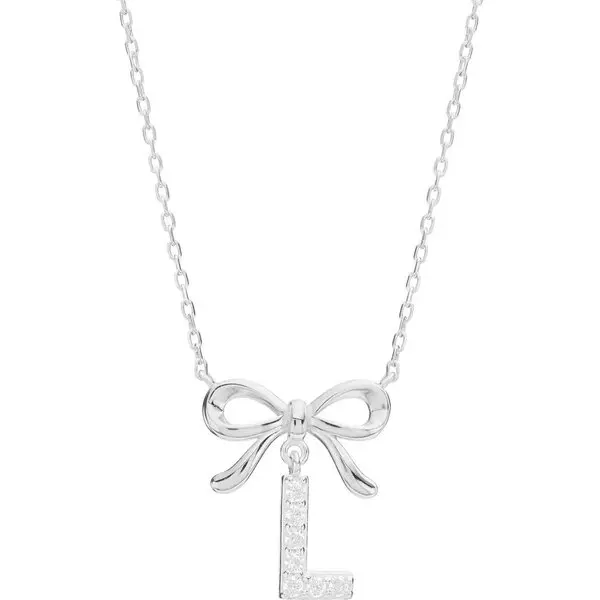 ATHRA LUXE Cubic Zirconia Bow Initial Pendant Necklace - L Silver