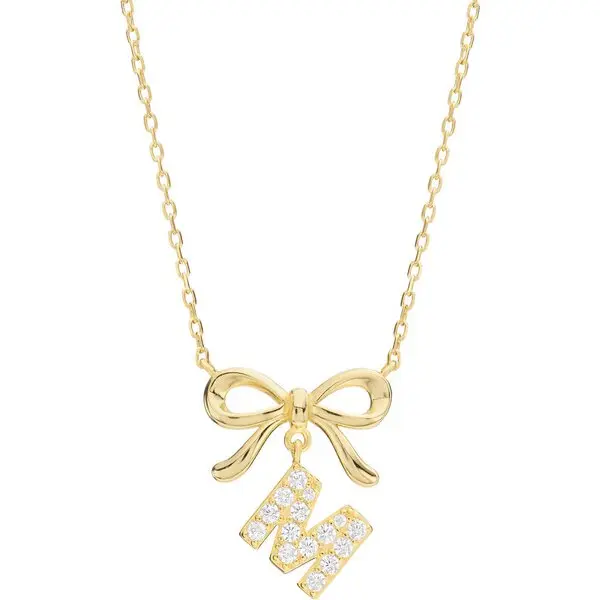 ATHRA LUXE Cubic Zirconia Bow Initial Pendant Necklace - M Gold