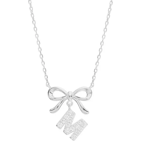 ATHRA LUXE Cubic Zirconia Bow Initial Pendant Necklace - M Silver