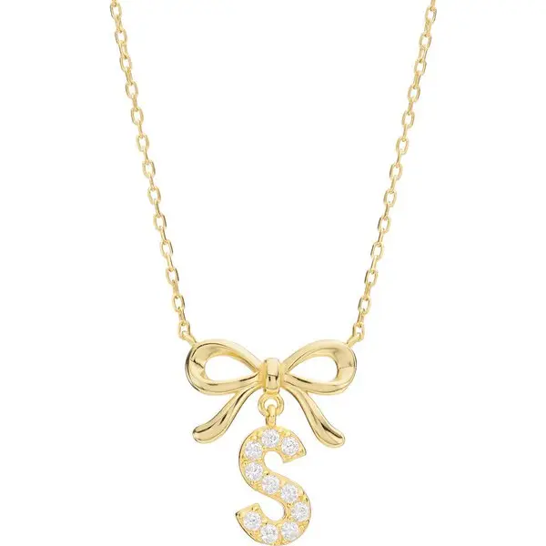 ATHRA LUXE Cubic Zirconia Bow Initial Pendant Necklace - S Gold