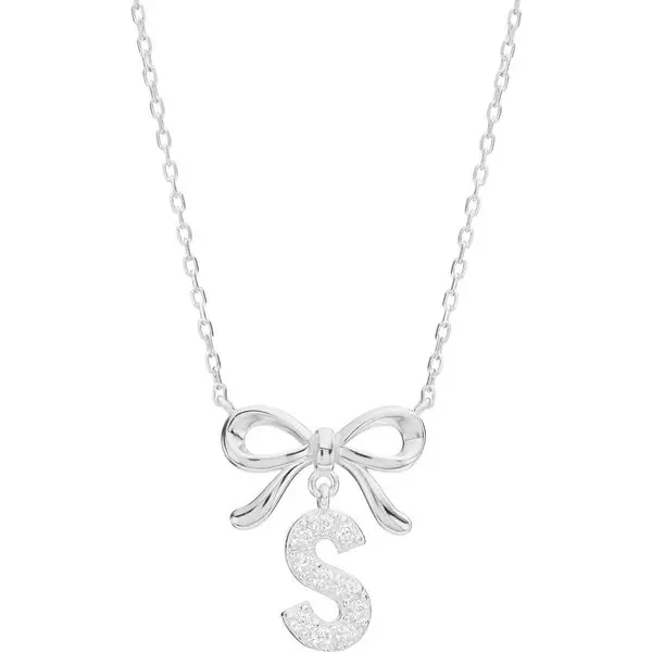 ATHRA LUXE Cubic Zirconia Bow Initial Pendant Necklace - S Silver