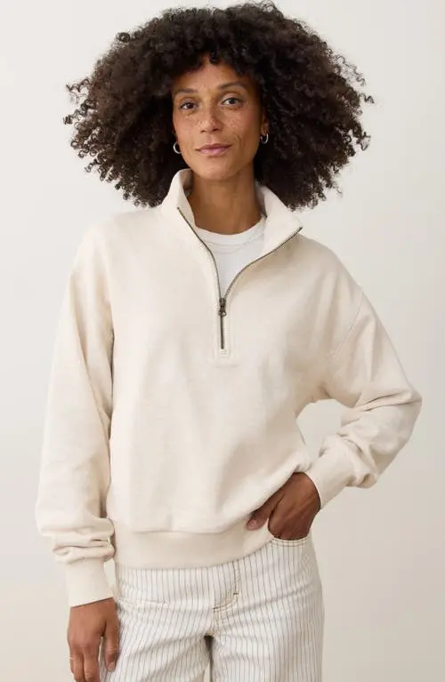 Marine Layer Cotton Blend Fleece Half Zip Sweatshirt - Oatmeal Heather