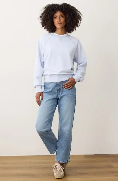 Marine Layer Cloud 9 Reversible Organic Cotton Blend Fleece Crewneck Sweatshirt - Soft Chambray