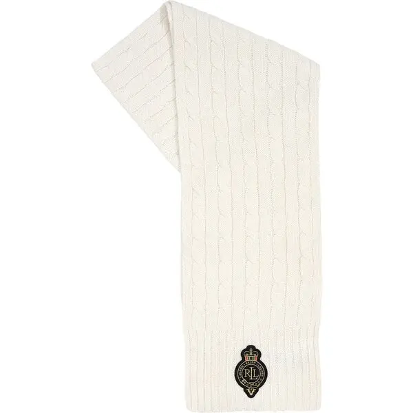 Ralph Lauren Cable Stitch Crest Patch Scarf - Cream