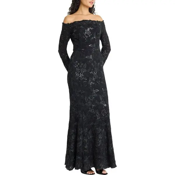 Maggy London Embellished Off-the-shoulder Gown