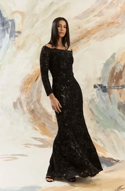Maggy London Embellished Off-the-shoulder Gown