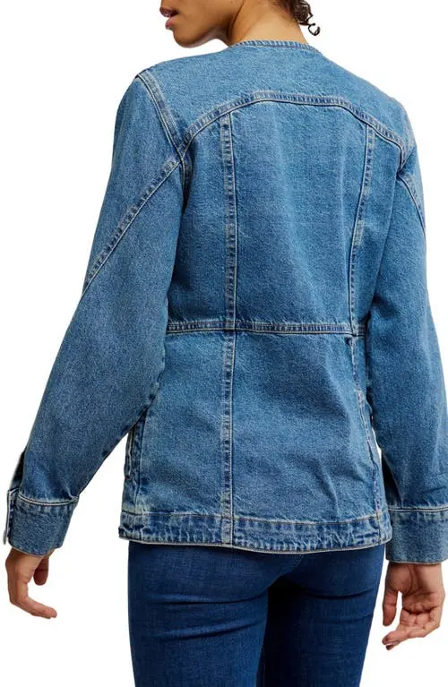 Free People Lula Collarless Denim Jacket