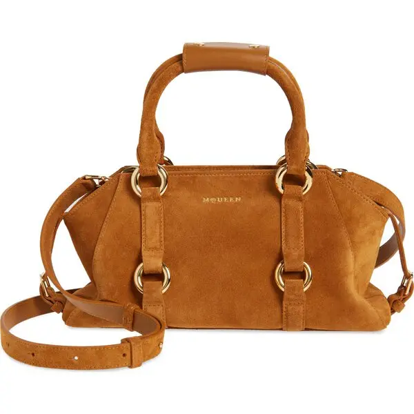Alexander McQueen Small Farringdon Suede Satchel - Tan/gold