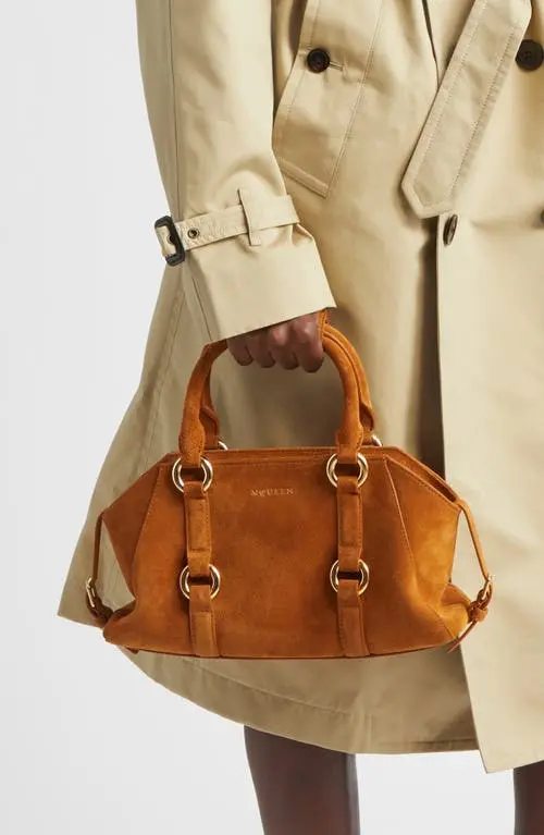 Alexander McQueen Small Farringdon Suede Satchel - Tan/gold