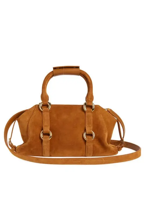 Alexander McQueen Small Farringdon Suede Satchel - Tan/gold