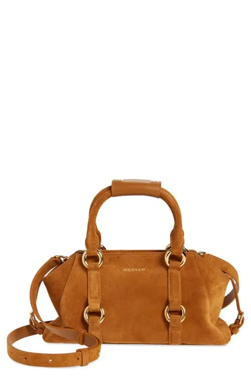 Alexander McQueen Small Farringdon Suede Satchel - Tan/gold