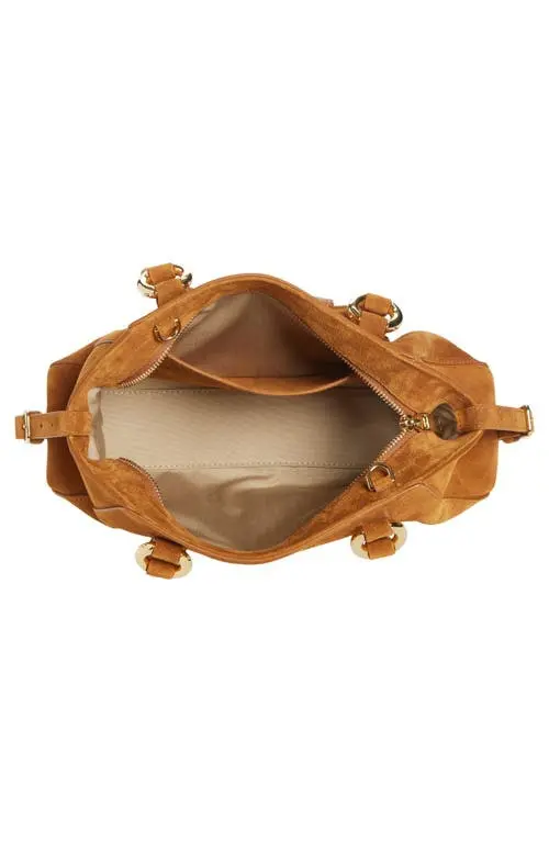 Alexander McQueen Small Farringdon Suede Satchel - Tan/gold