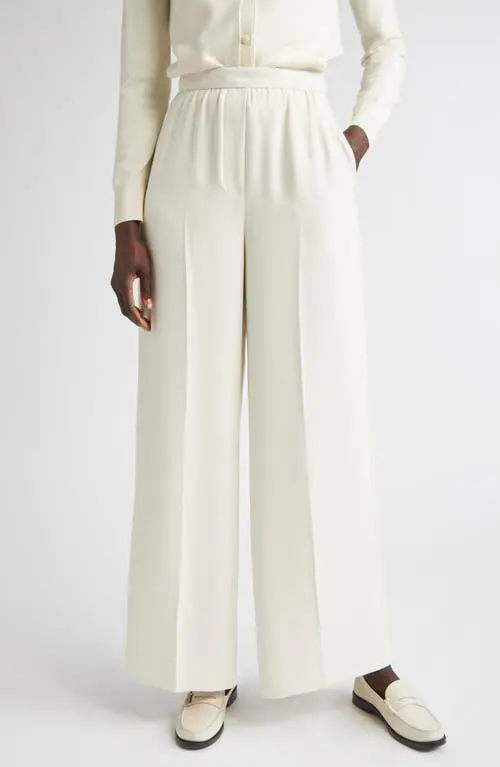 St. John Satin Back Crepe Wide Leg Pants - Ecru