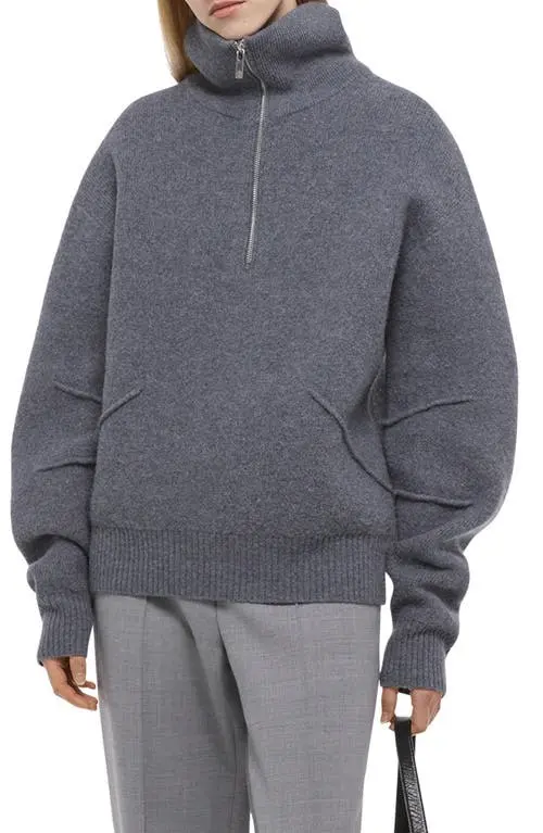 Helmut Lang Apex Quarter Zip Wool Sweater - Med Grey