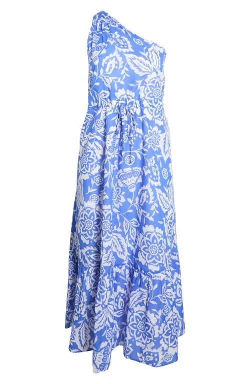 SUGARLIPS Floral Cotton One-shoulder Maxi Dress - Blue/white