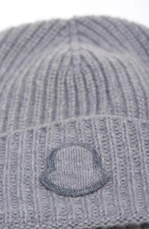 Moncler Embroidered Cashmere Beanie - Gray