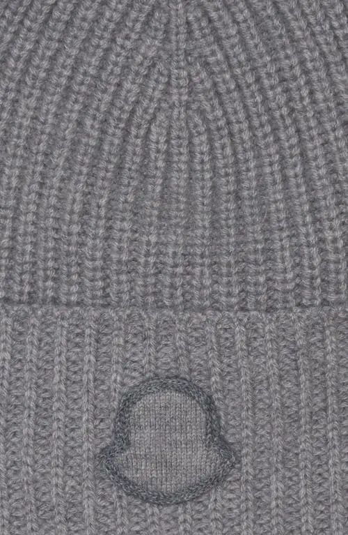 Moncler Embroidered Cashmere Beanie - Gray