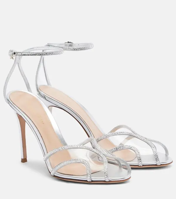 GIANVITO ROSSI Isabel 95 Embellished Sandals - Silver