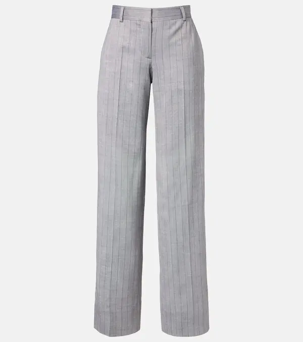Stella McCartney Striped Wool Wide-leg Trousers - Grey