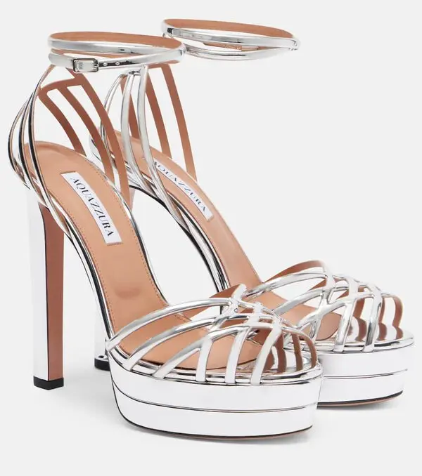 AQUAZZURA Wild Dream 130 Leather Platform Sandals - Silver