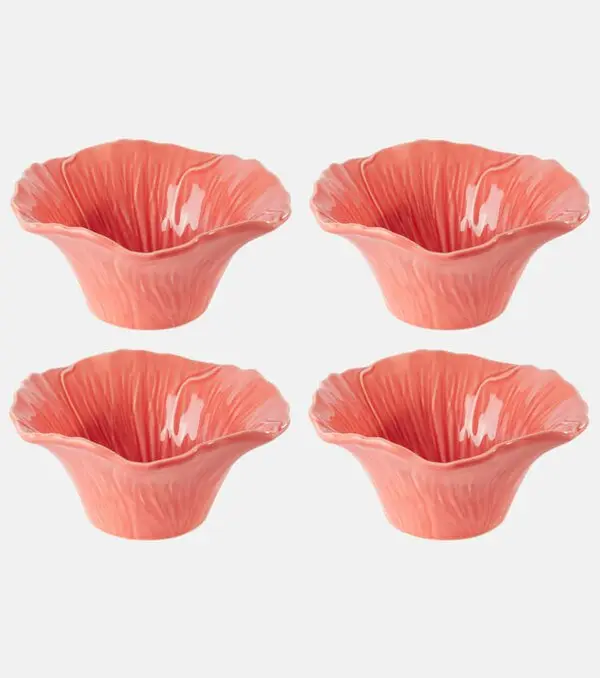 BORDALLO PINHEIRO Maria Flor Hollyhock Set Of 4 Ceramic Bowls - Orange