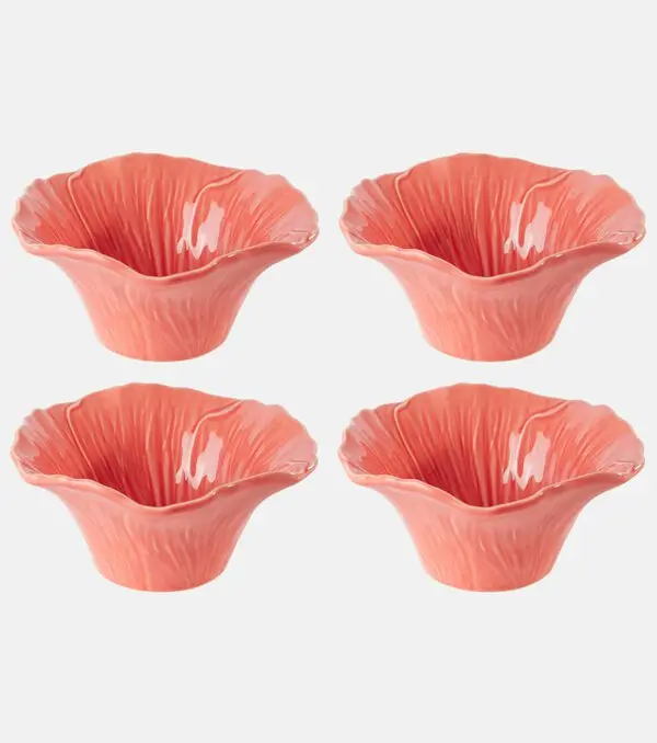 BORDALLO PINHEIRO Maria Flor Hollyhock Set Of 4 Ceramic Bowls - Orange