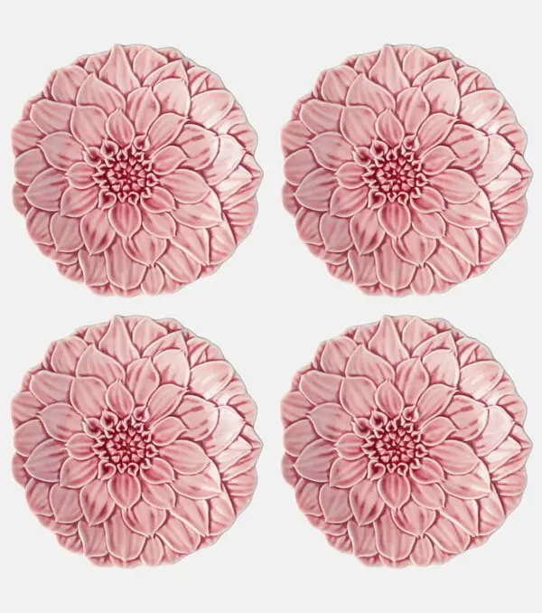 BORDALLO PINHEIRO Maria Flor Dahlia Set Of 4 Ceramic Dinner Plates - Pink